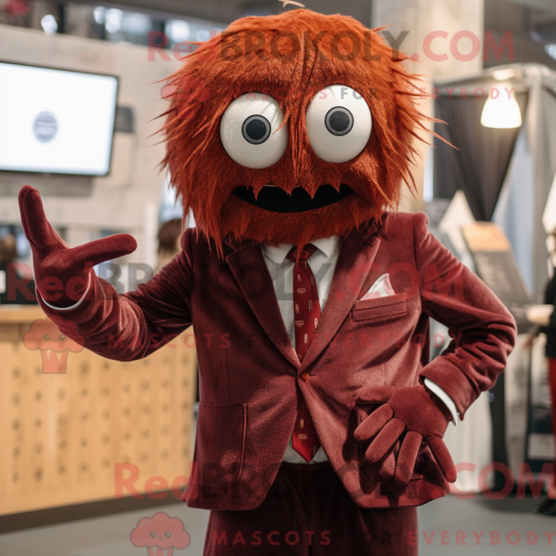 Maroon Spider mascot costume character dressed with a Suit Jacket and ...