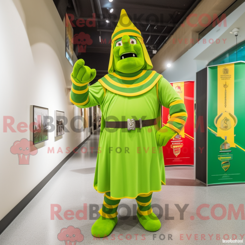 Lime Green Swiss Guard mascot costume character dressed with a Flannel ...