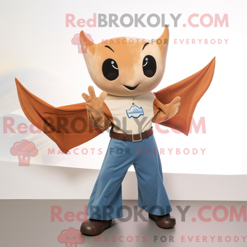 Rust Manta Ray mascot costume character dressed with a Joggers and ...