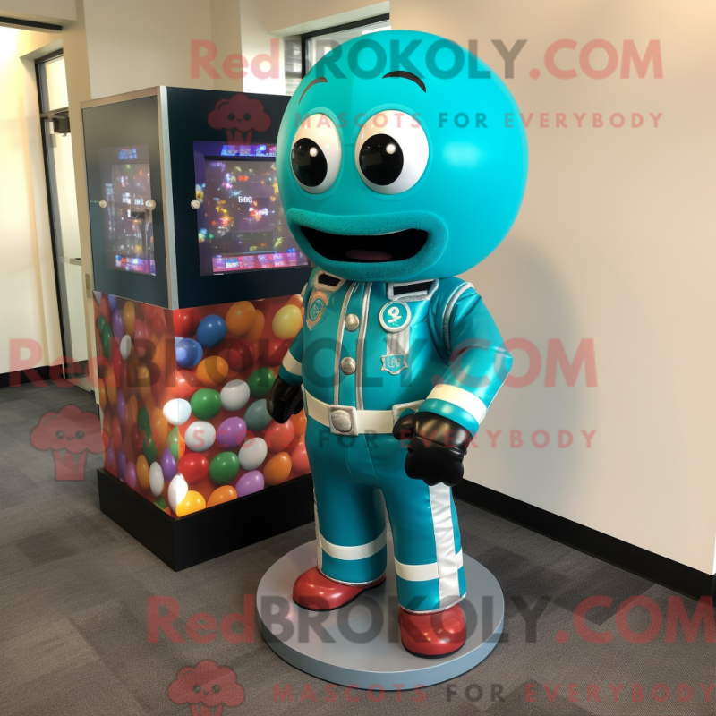 Turquoise Gumball Machine mascot costume character dressed with a Moto ...