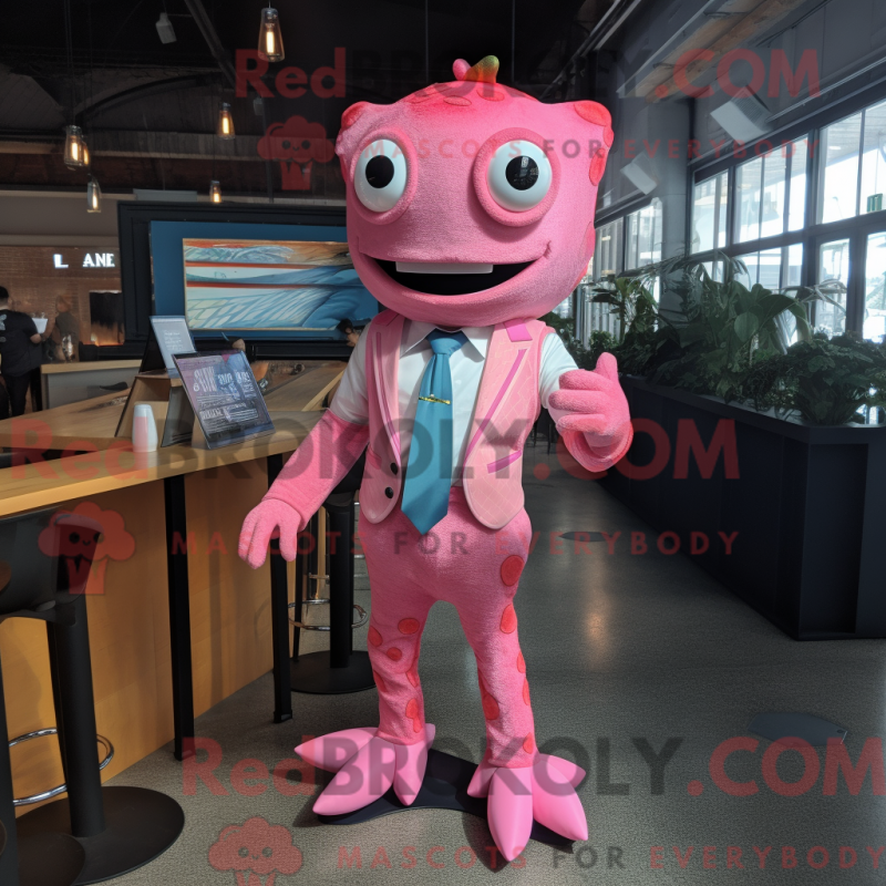 Pink Ceviche mascot costume character dressed with a Blazer and ...