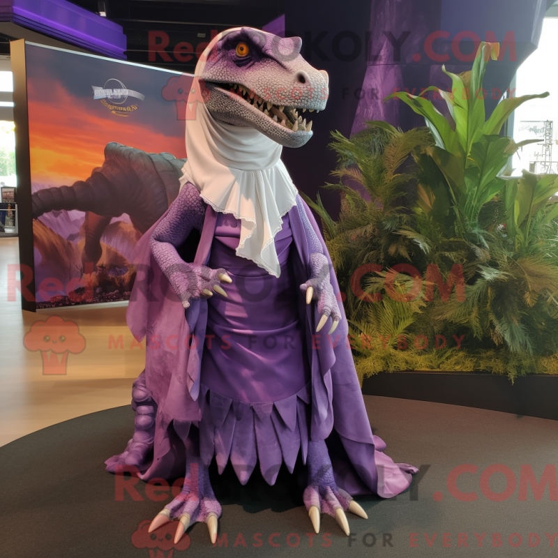 Purple Spinosaurus mascot costume character dressed with a Maxi Dress ...