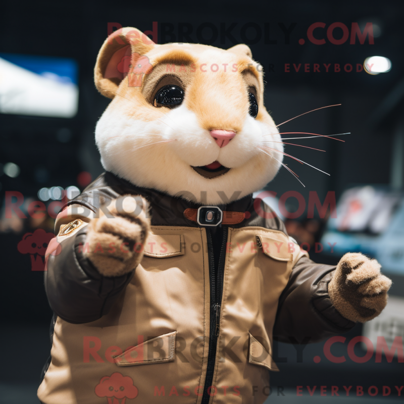 Tan Hamster mascot costume character dressed with a Moto Jacket and ...