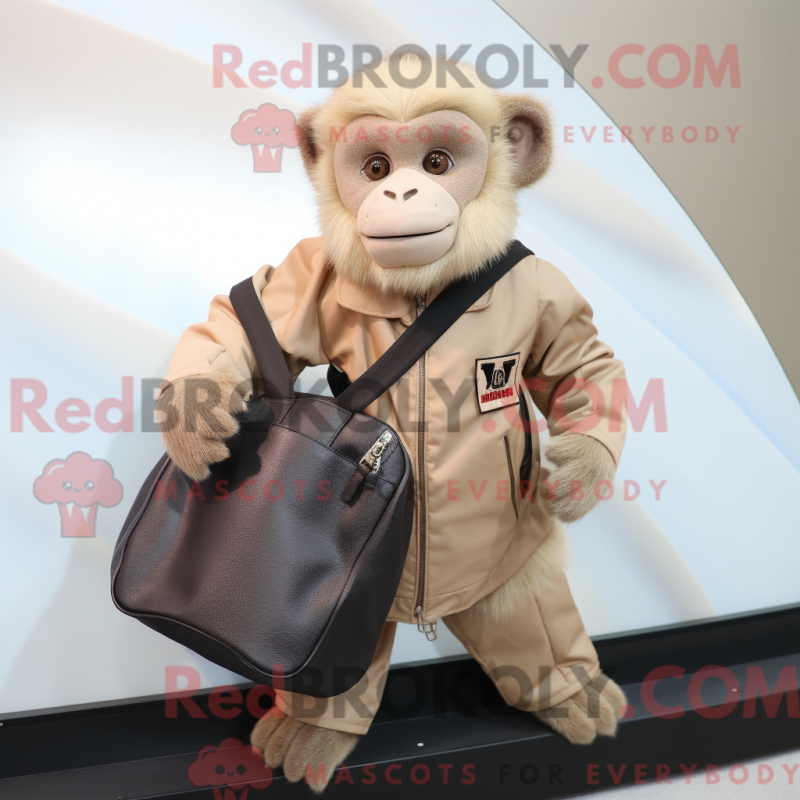 Beige Capuchin Monkey mascot costume character dressed with a Leather ...