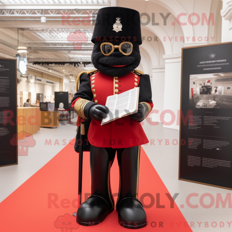 Black British Royal Guard mascot costume character dressed with a T ...