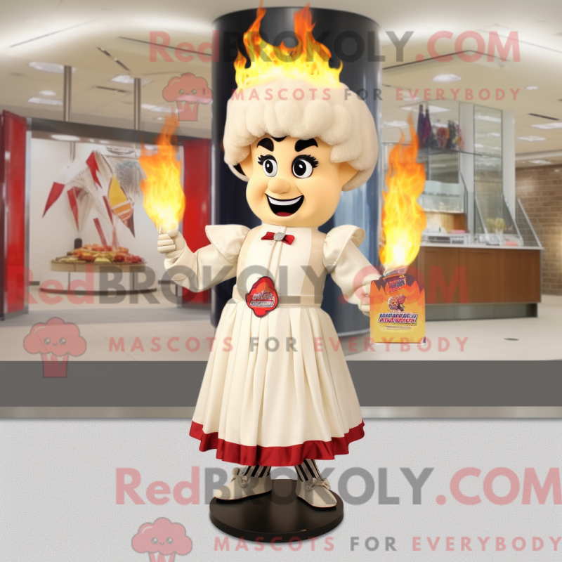 Cream Fire Eater mascot costume character dressed with a Skirt and Shoe ...
