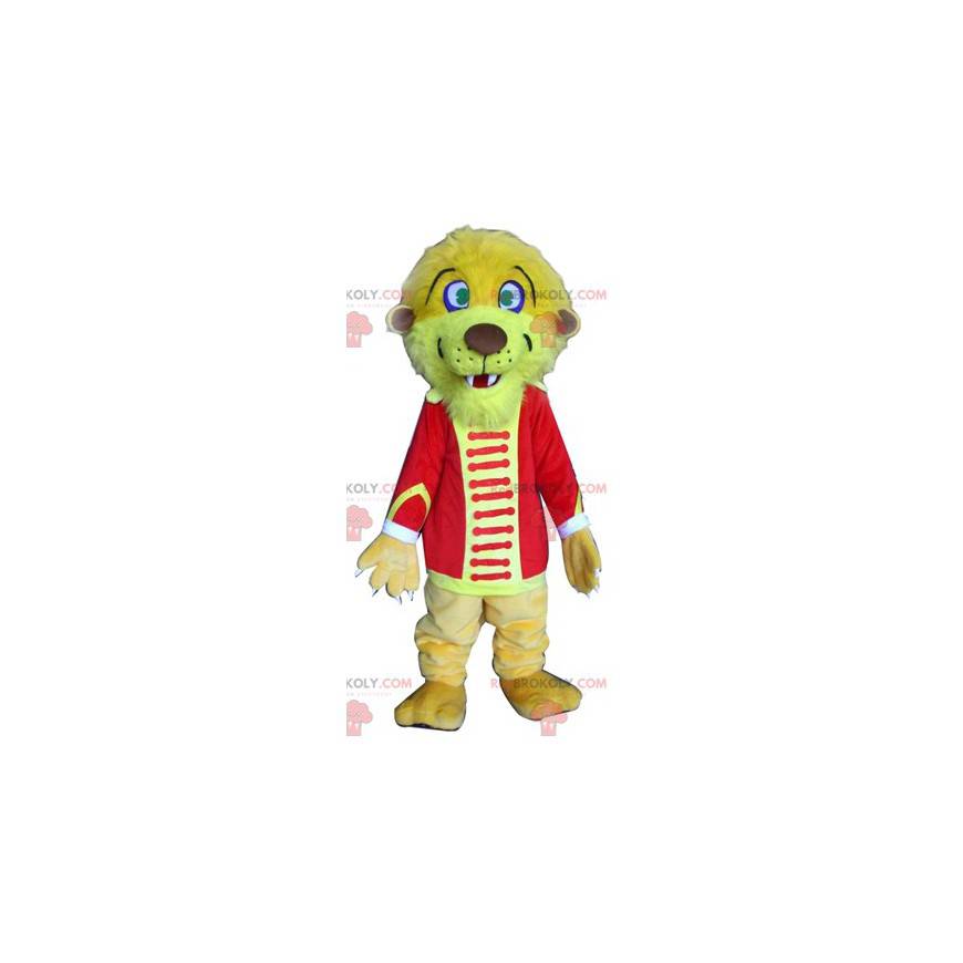 Yellow tiger lion mascot in circus outfit