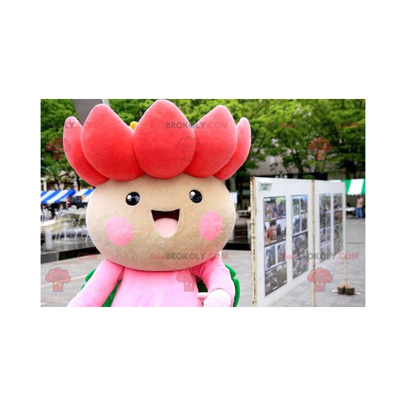 Mascot pretty pink and green lotus flower