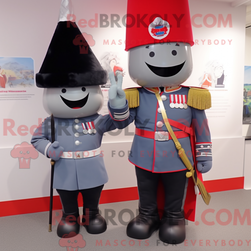 Gray British Royal Guard mascot costume character dressed with a Mini ...