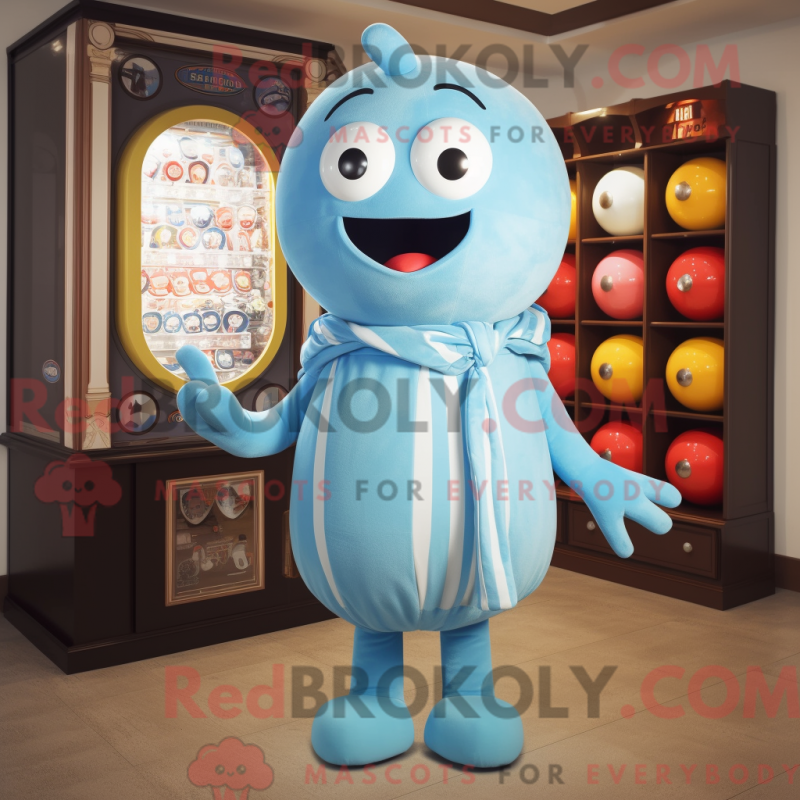 Sky Blue Gumball Machine mascot costume character dressed with a ...