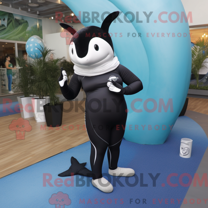 Silver Killer Whale mascot costume character dressed with a Yoga Pants ...