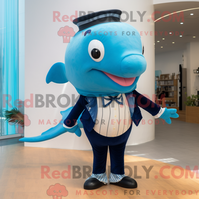 Sky Blue Humpback Whale mascot costume character dressed with a Skinny ...