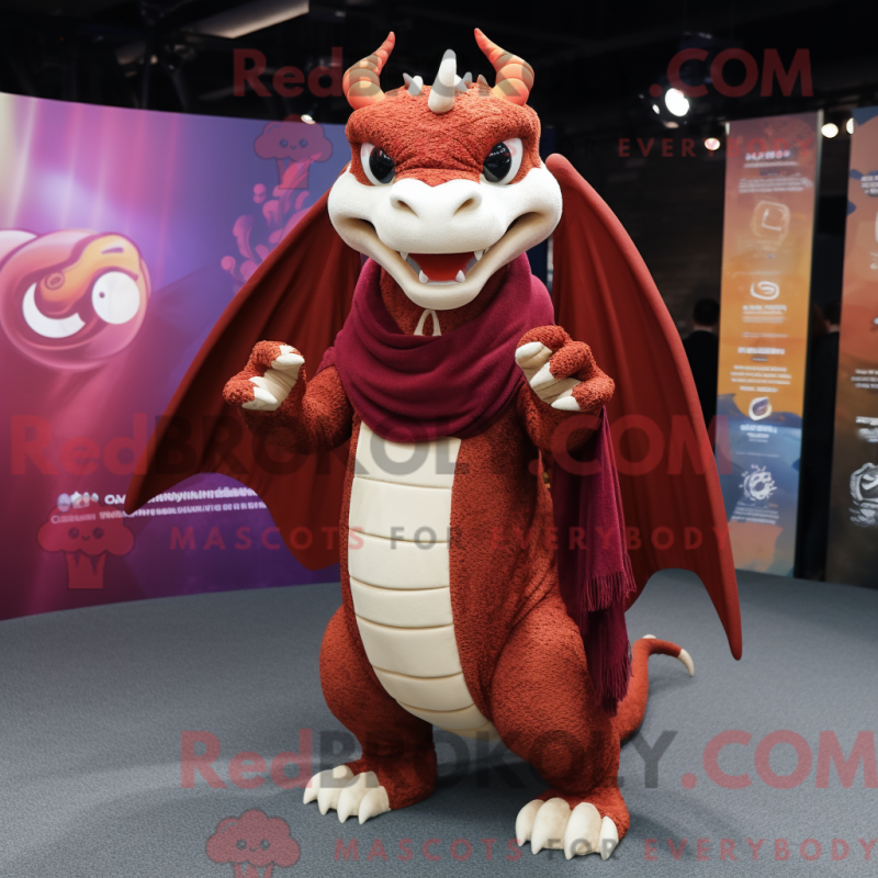 Maroon Dragon mascot costume character dressed with a Bootcut Jeans and ...