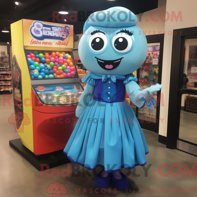 Blue Gumball Machine mascot costume character dressed with a Maxi Skirt ...