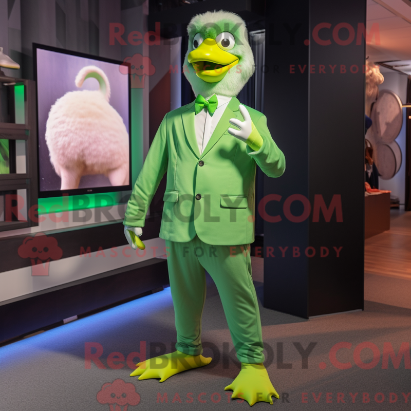 Lime Green Goose mascot costume character dressed with a Suit Jacket ...