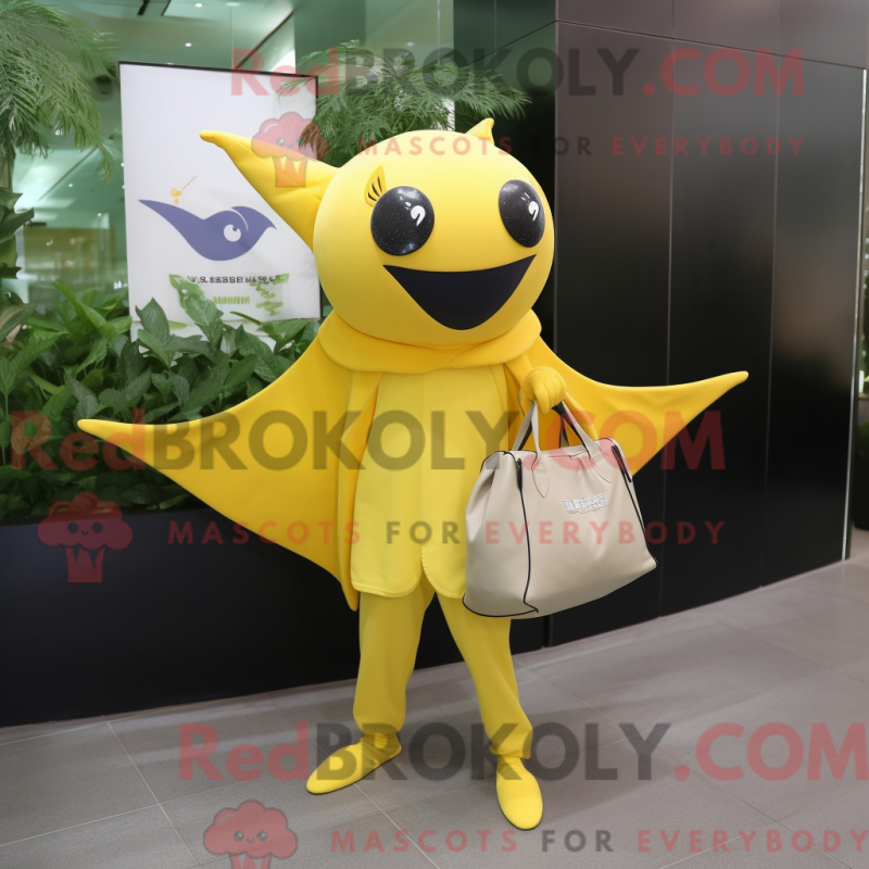 Lemon Yellow Manta Ray mascot costume character dressed with a Trousers ...