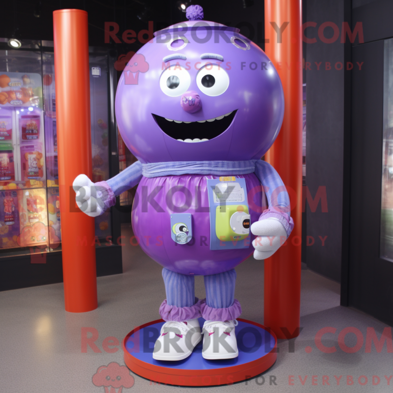 Purple Gumball Machine mascot costume character dressed with a Jeans ...