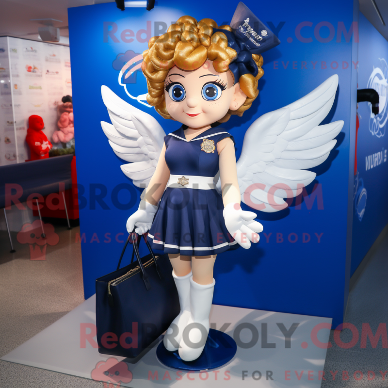 Navy Cupid mascot costume character dressed with a Mini Skirt and Tote ...