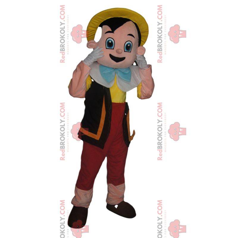 Mascot Pinocchio with his yellow hat. Pinocchio