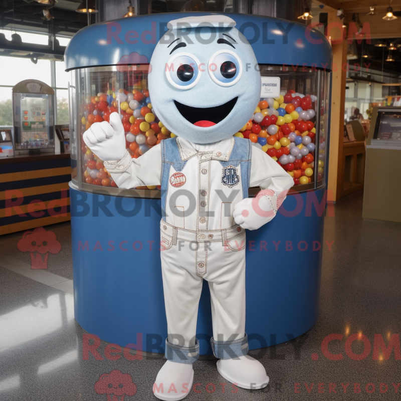 White Gumball Machine mascot costume character dressed with a Denim ...