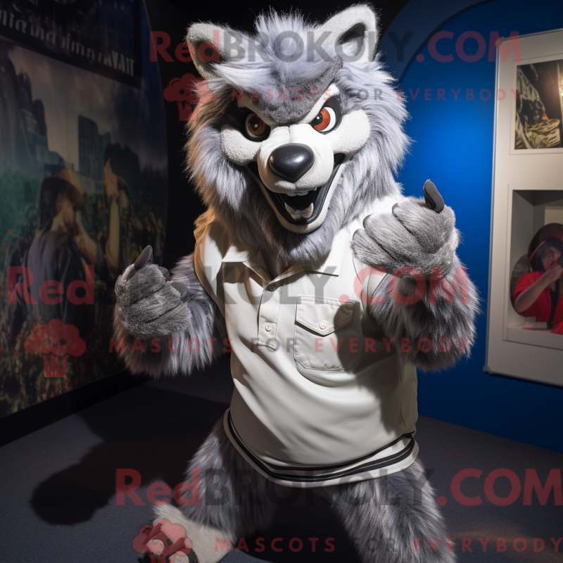 Silver Werewolf mascot costume character dressed with a Polo Tee and ...