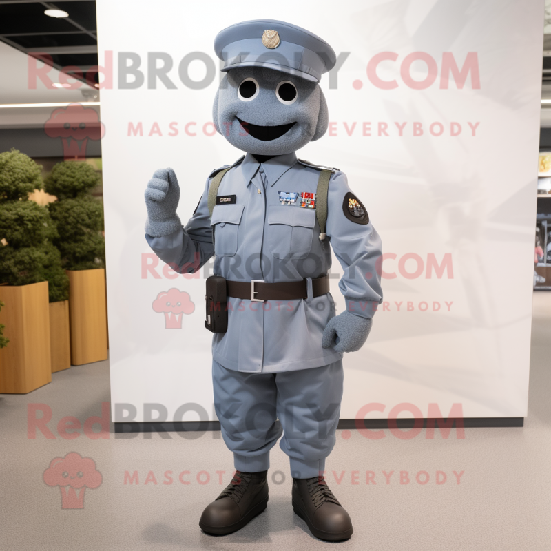 Gray Army Soldier mascot costume character dressed with a Chambray ...