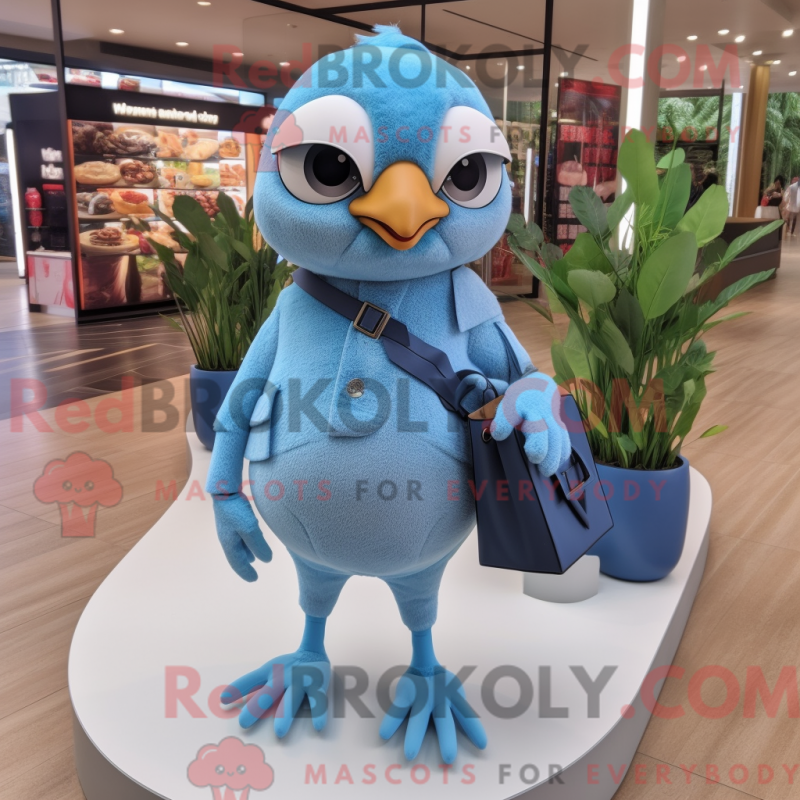 Sky Blue Quail mascot costume character dressed with a Henley Shirt and ...