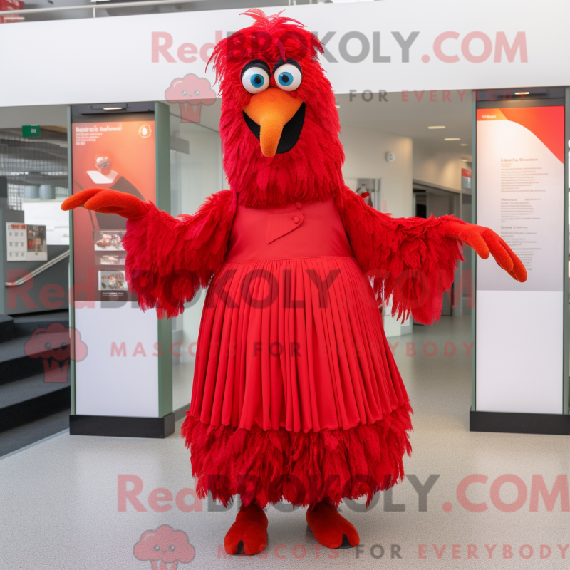 Red Stilt Walker mascot costume character dressed with a Pleated Skirt ...