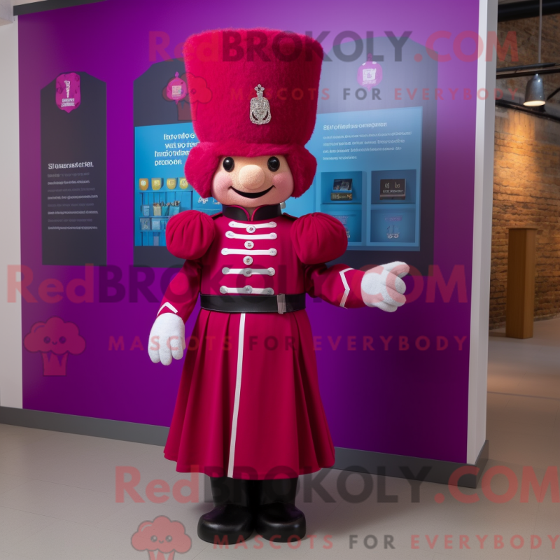 Magenta British Royal Guard mascot costume character dressed with a ...
