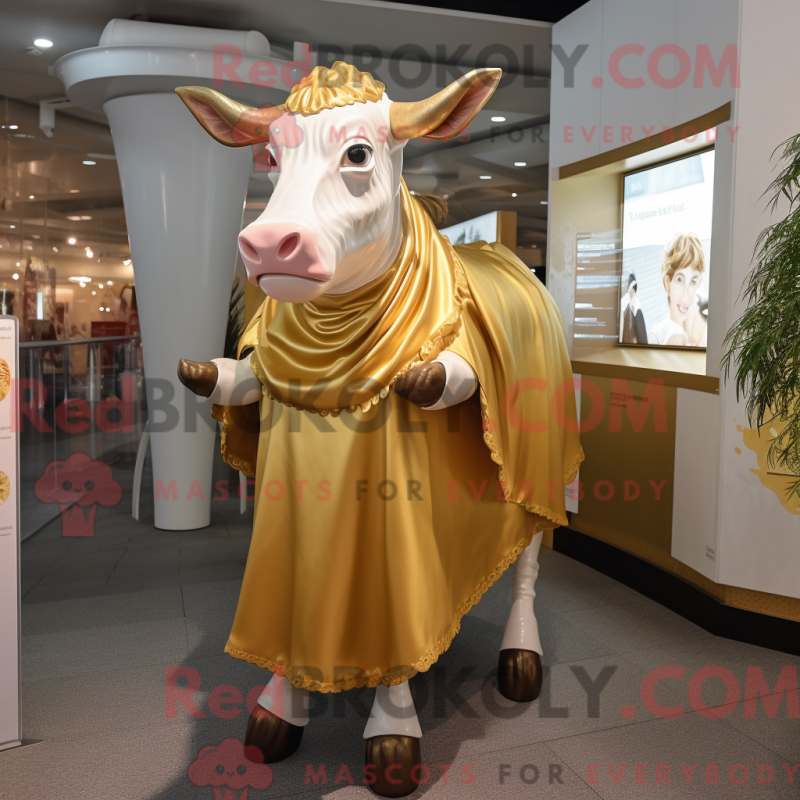 Gold Hereford Cow mascot costume character dressed with a Pleated Skirt ...