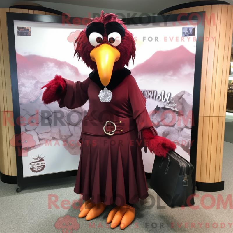 Maroon Crow mascot costume character dressed with a Dress and ...