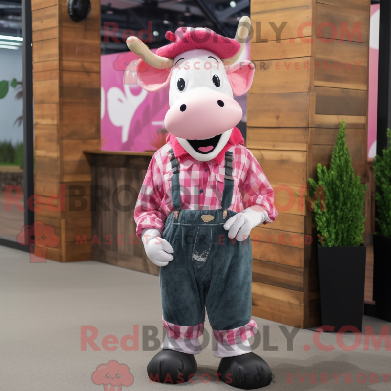 Pink Holstein Cow mascot costume character dressed with a Flannel Shirt ...