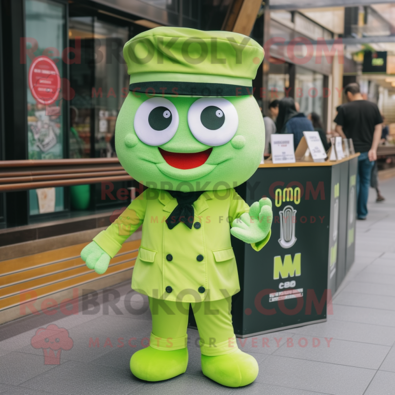 Personnage de costume de mascotte de Dim Sum vert citron vêtu d'une ...