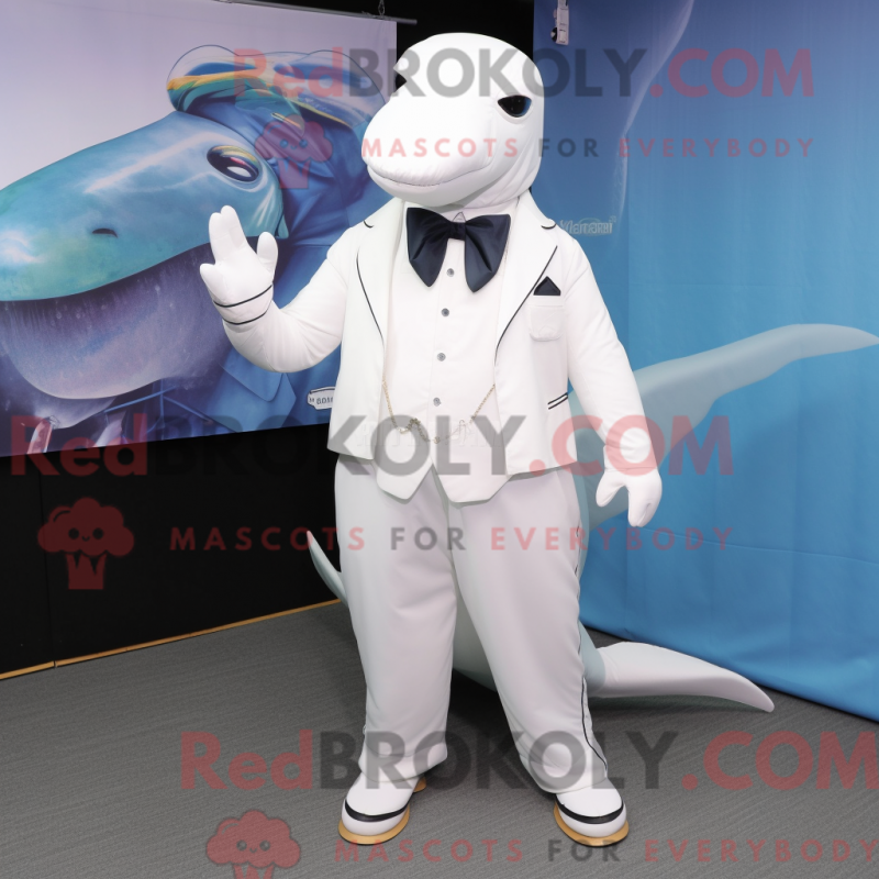 White Humpback Whale mascot costume character dressed with a Suit Pants ...