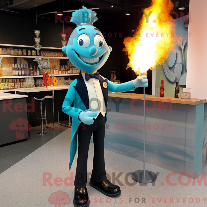 Cyan Fire Eater mascot costume character dressed with a Cocktail Dress ...