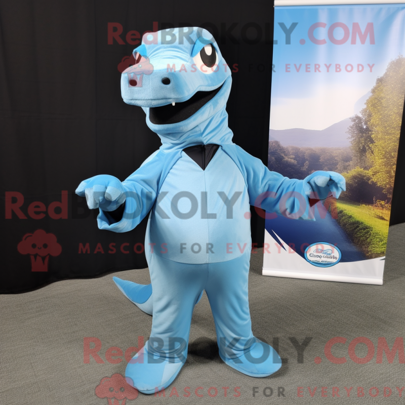 Sky Blue Komodo Dragon mascot costume character dressed with a Jumpsuit ...