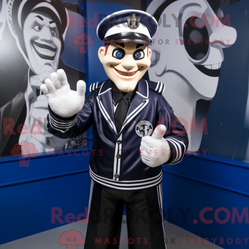 Navy Mime mascot costume character dressed with a Moto Jacket and Hat ...