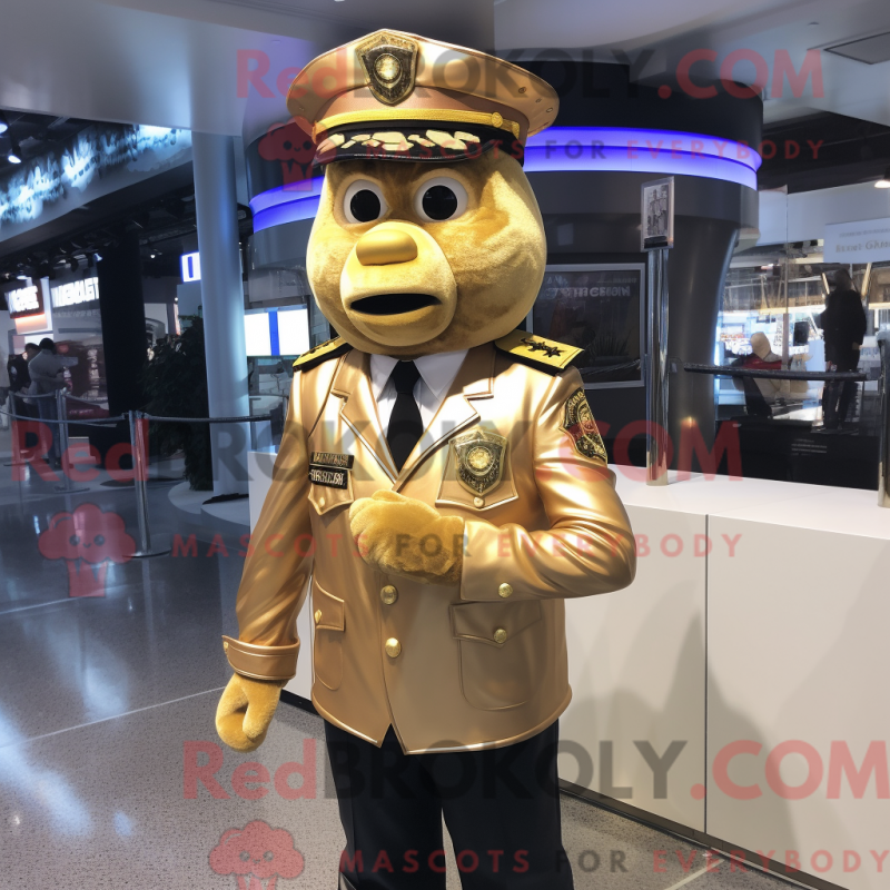 Gold Police Officer mascot costume character dressed with a Windbreaker ...
