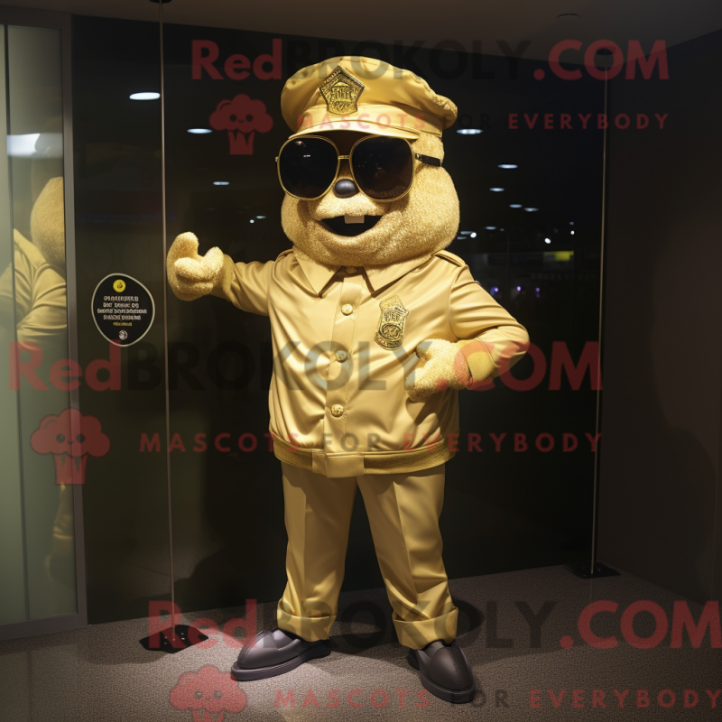 Gold Police Officer mascot costume character dressed with a Windbreaker ...