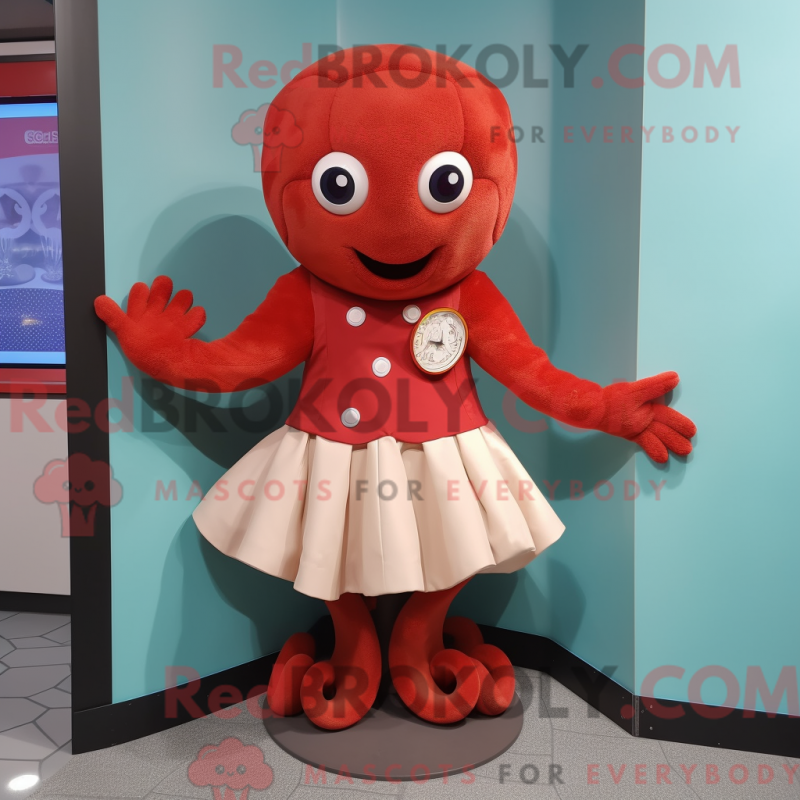 Red Octopus mascot costume character dressed with a A-Line Skirt and ...