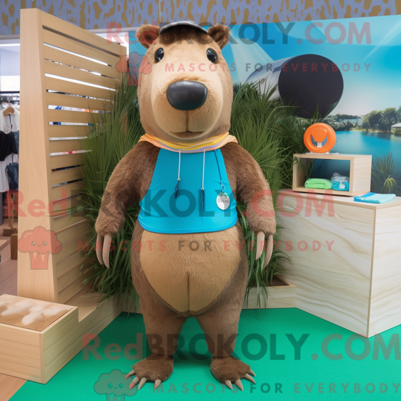 Brown Capybara mascot costume character dressed with a Swimwear and ...