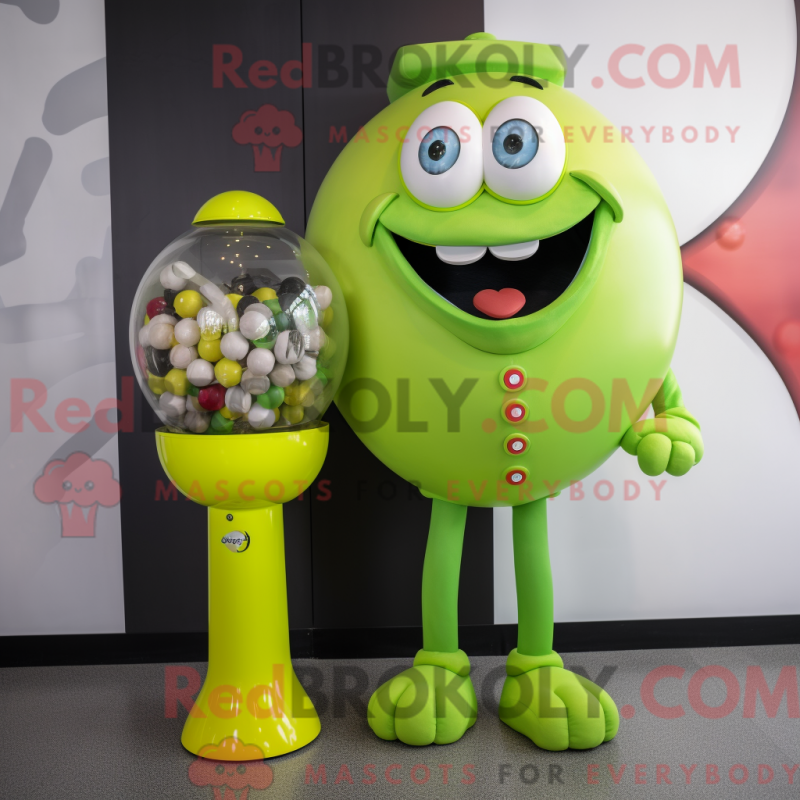Lime Green Gumball Machine mascot costume character dressed with a ...