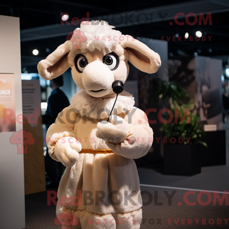 Cream Ram mascot costume character dressed with a A-Line Dress and ...