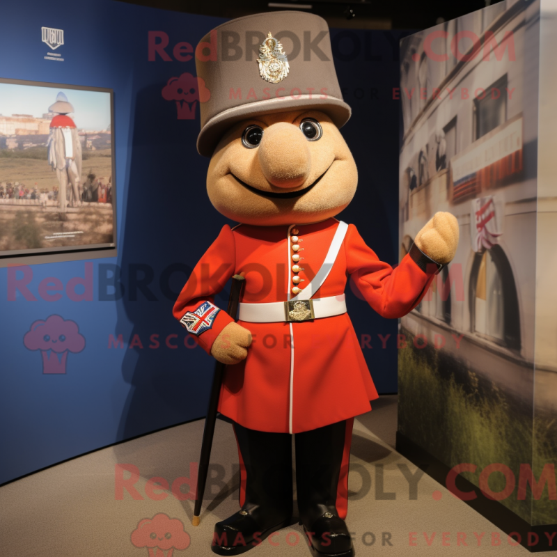 Tan British Royal Guard mascot costume character dressed with a Dress ...