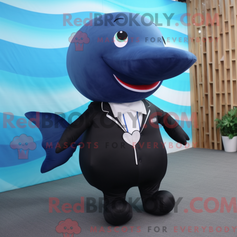 Black Blue Whale mascot costume character dressed with a Suit Jacket ...