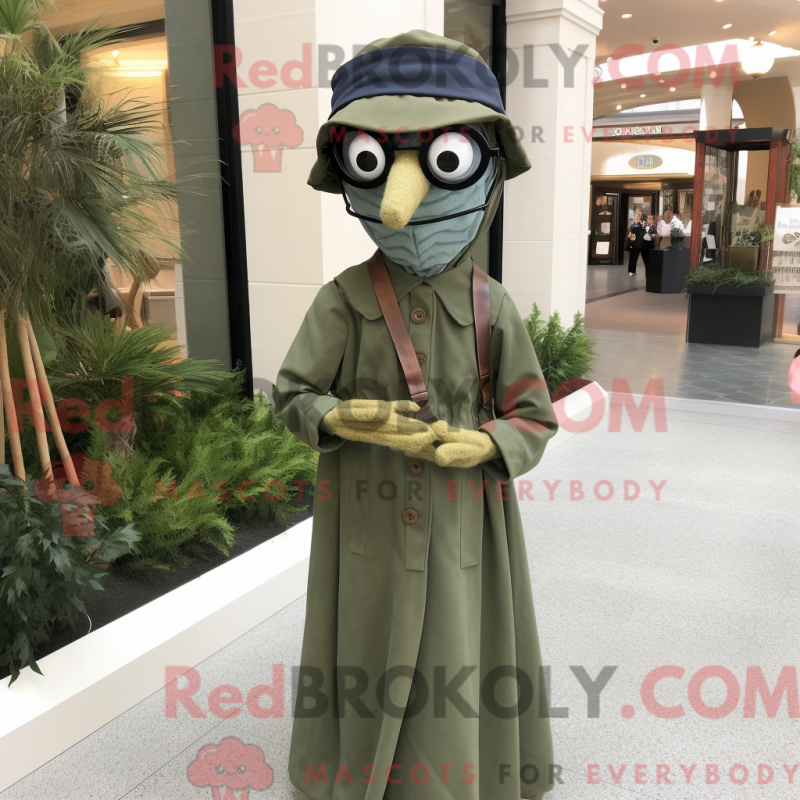 Mascot character of a Olive Civil War Soldier dressed with a Maxi Dress ...