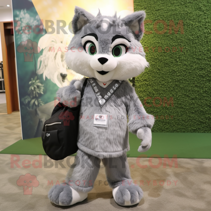 Gray Lynx mascot costume character dressed with a Maxi Dress and ...