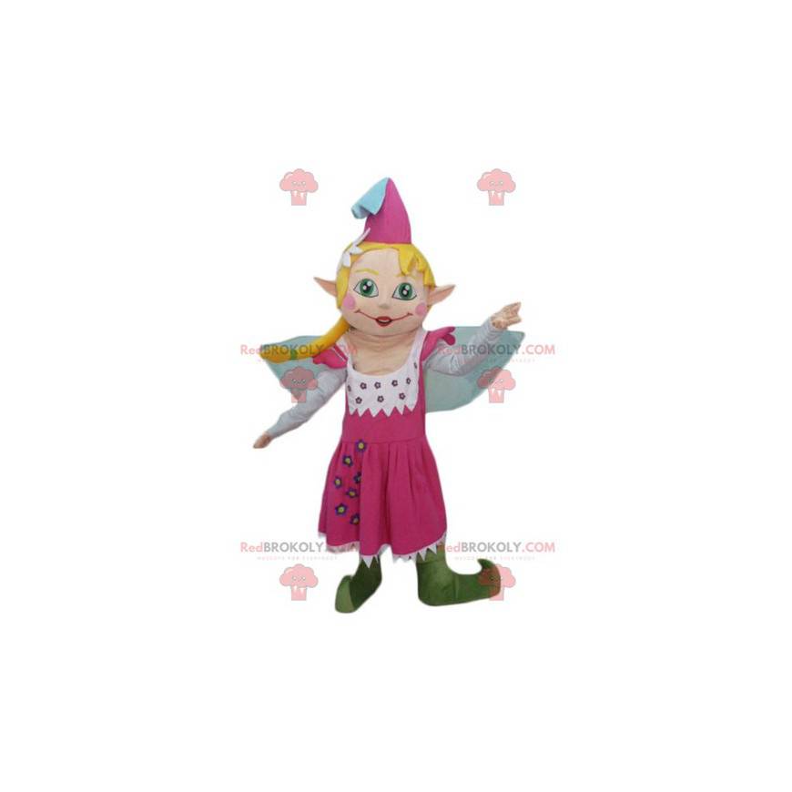 Pretty fairy mascot in pink dress with blond hair