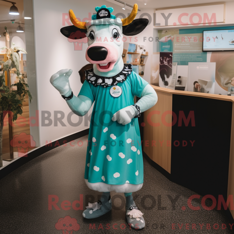 Mascot character of a Teal Holstein Cow dressed with a Midi Dress and ...