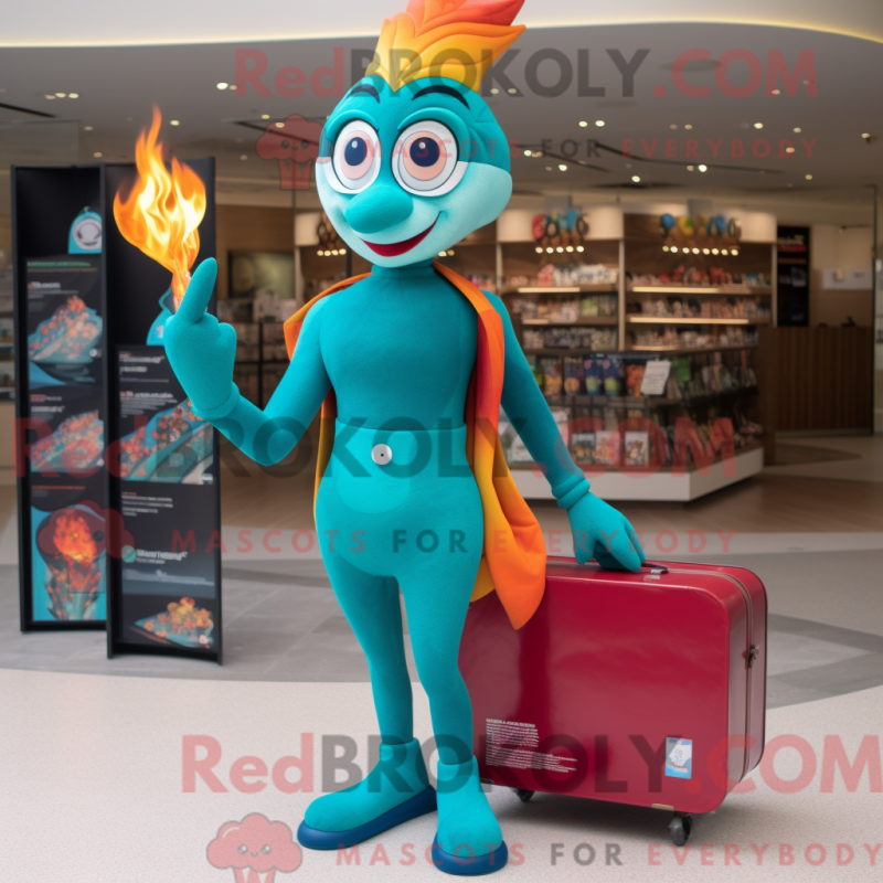 A figura da máscara de um Teal Fire Eater é usada com um chapéu e um ...
